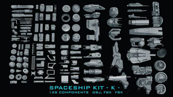 宇宙飞船战舰零部件3D模型 Gumroad – Spaceship Kit – Full – Sci-Fi Kitbash – Andrew ...